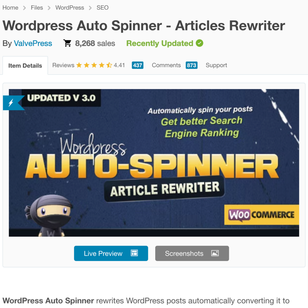 Wordpress Auto Spinner - Articles Rewriter v3.9.1 - SHAREXCODE.COM